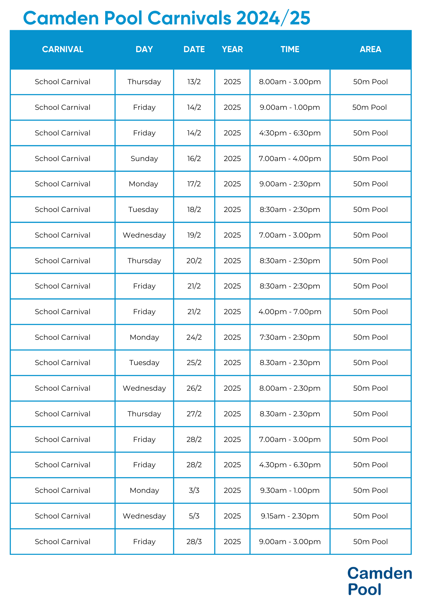 Carnivals - Camden Pool
